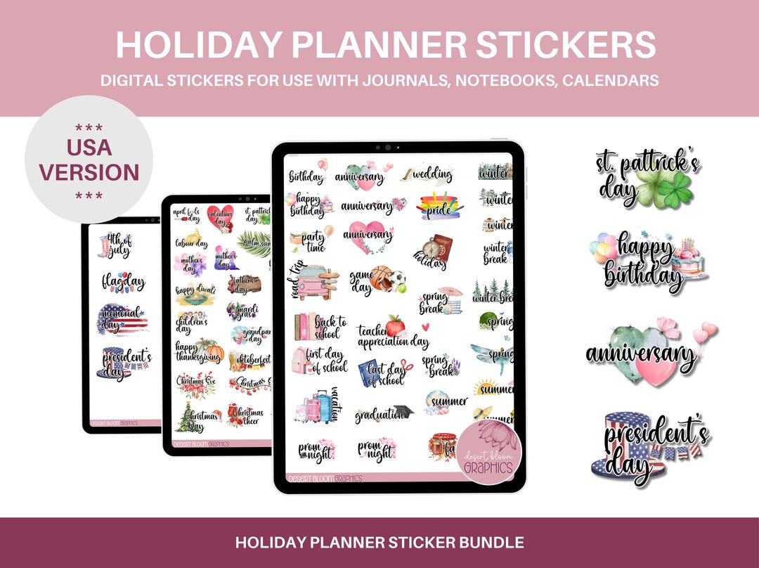 US Holiday Planner Stickers Yearly Holiday Stickers Digital Planner ...