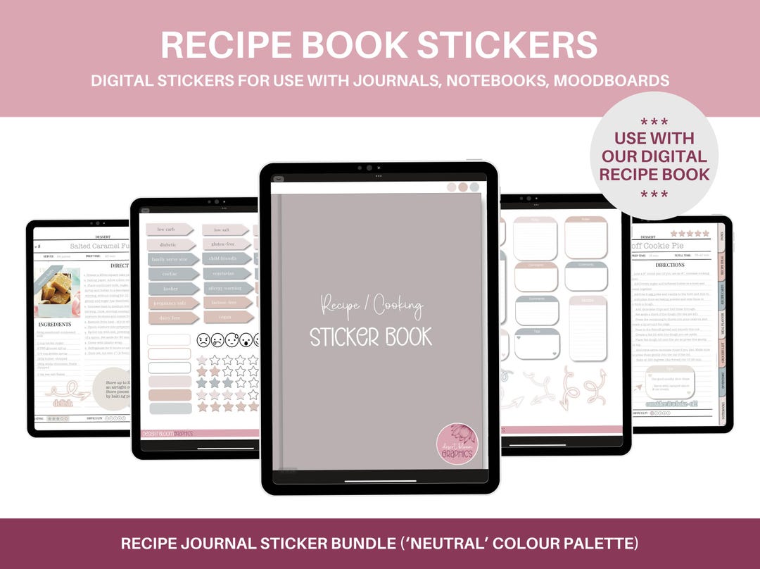 Recipe Book Stickers Digital (NEUTRAL Colors), Goodnotes Stickers ...