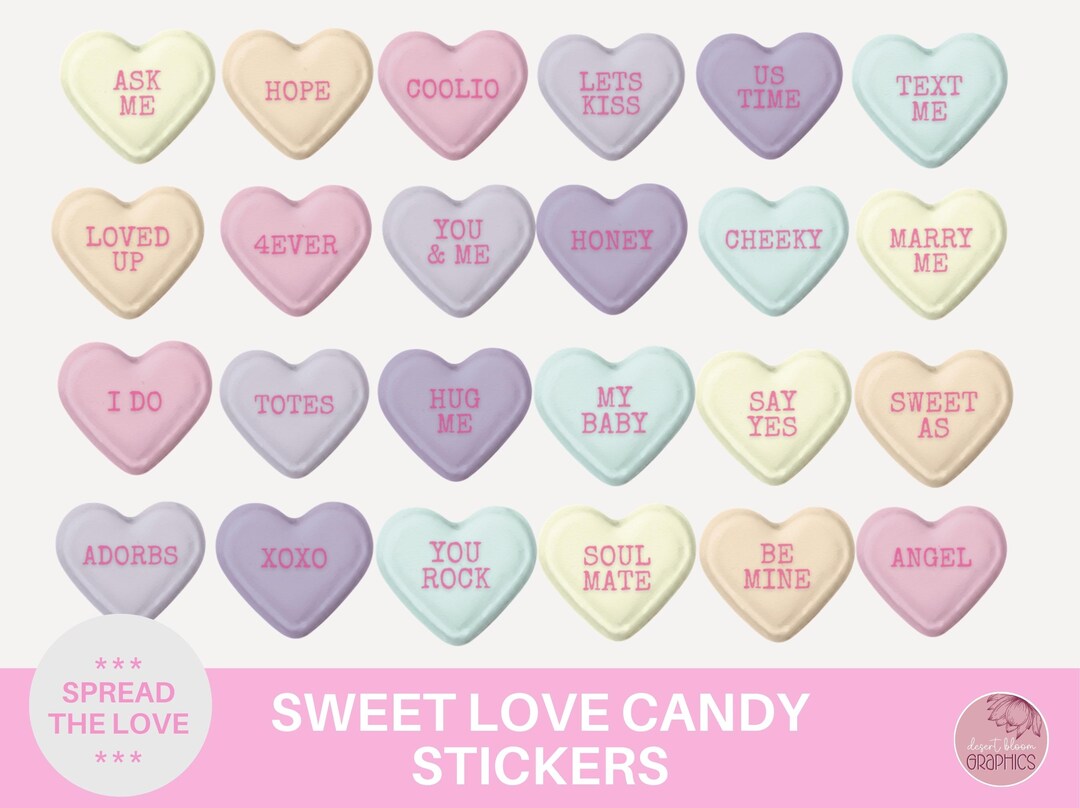 Conversational Hearts PNG I Candy Hearts SVG I Love Sweets Stickers I ...
