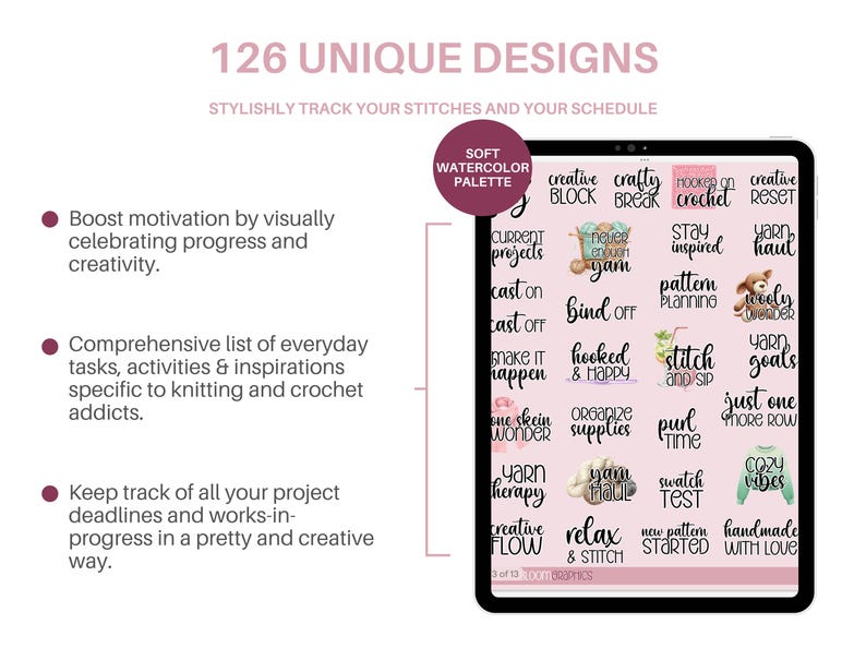 Knitting and Crochet Planner Stickers for Everyday Digital Planner ...
