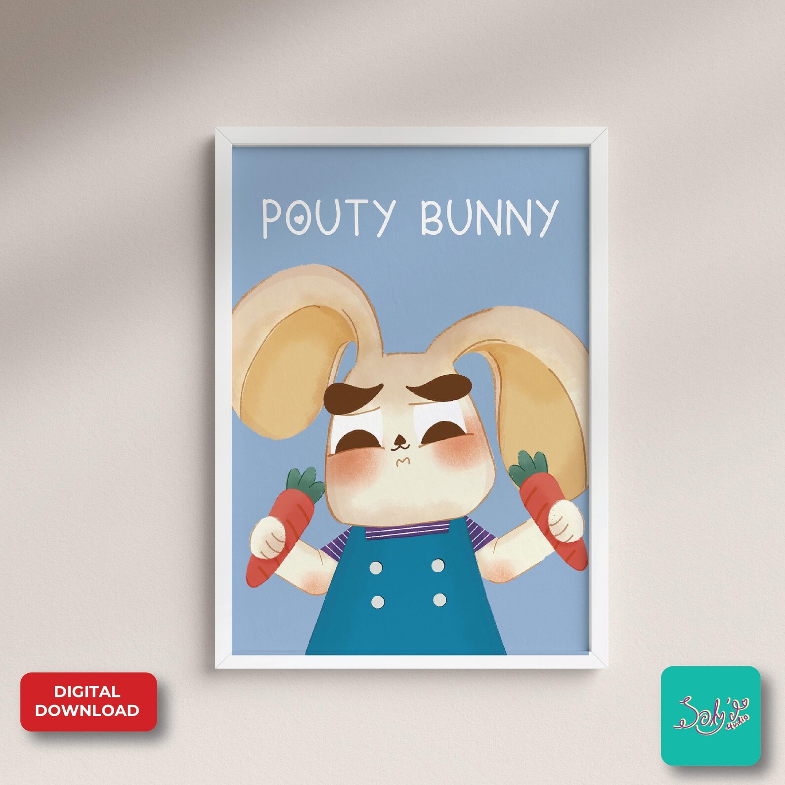 Fluffy Pouty Bunny With Custom Color, Pastel and Adorable Wall Art ...