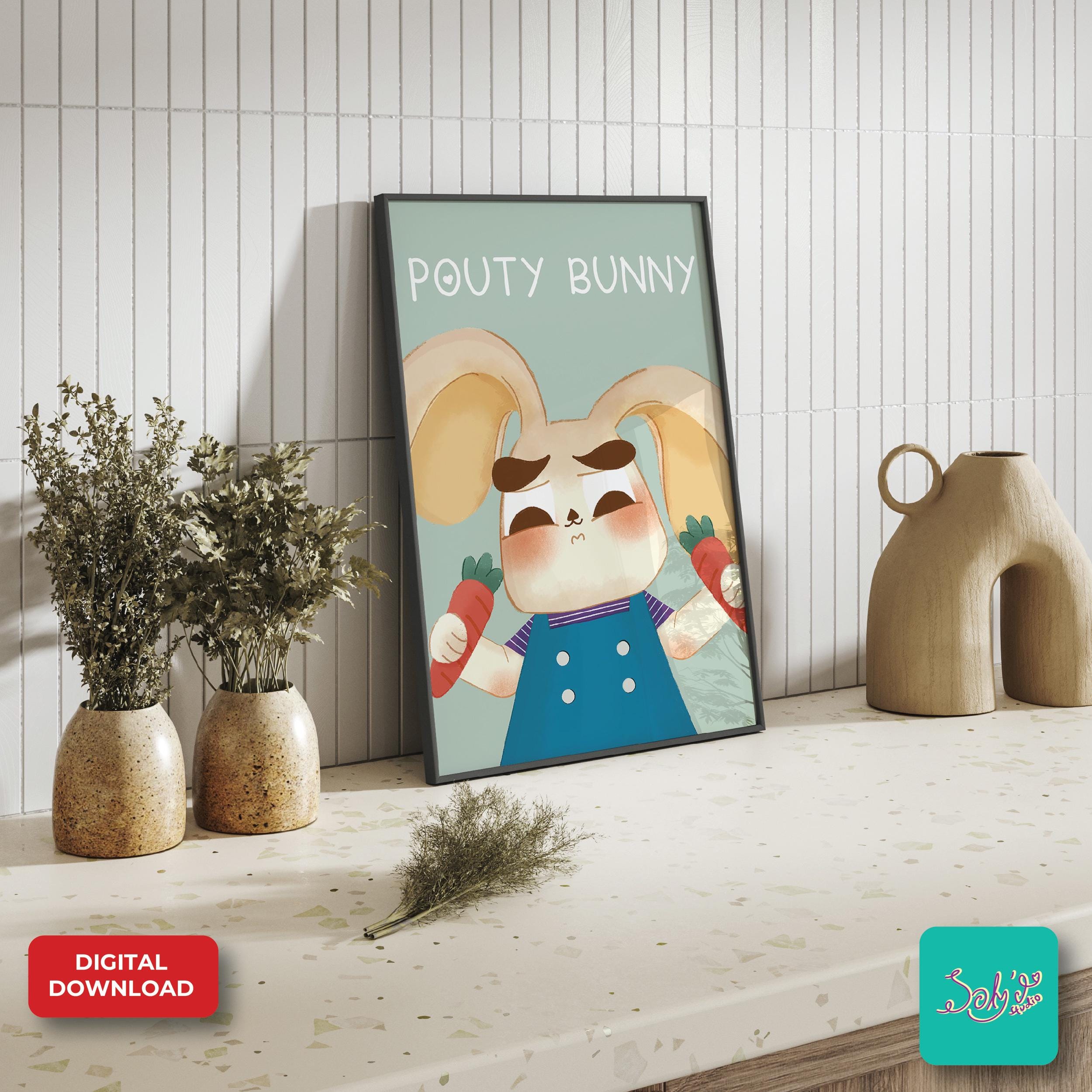 Fluffy Pouty Bunny With Custom Color, Pastel and Adorable Wall Art ...