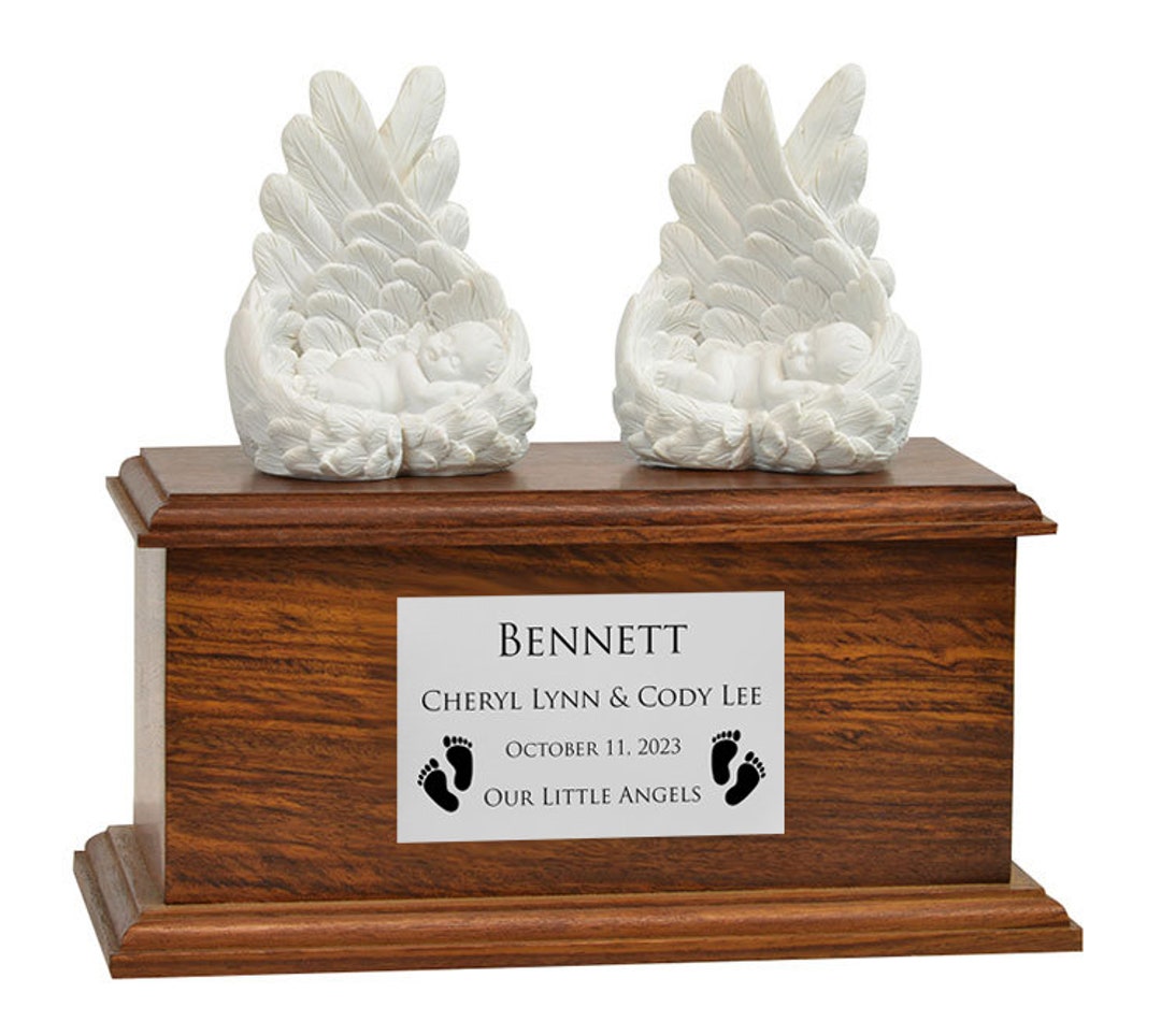 Protected by Angels Wood Infant Urn - Twin or Triplet Memorial - Etsy