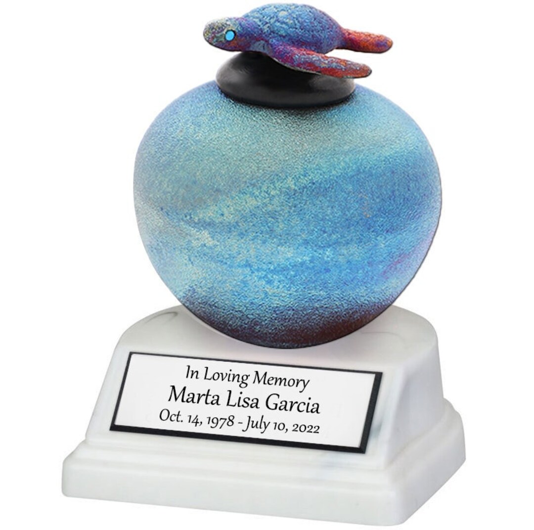 Raku Sea Turtle Mini Urn & Engraved Stand - Etsy
