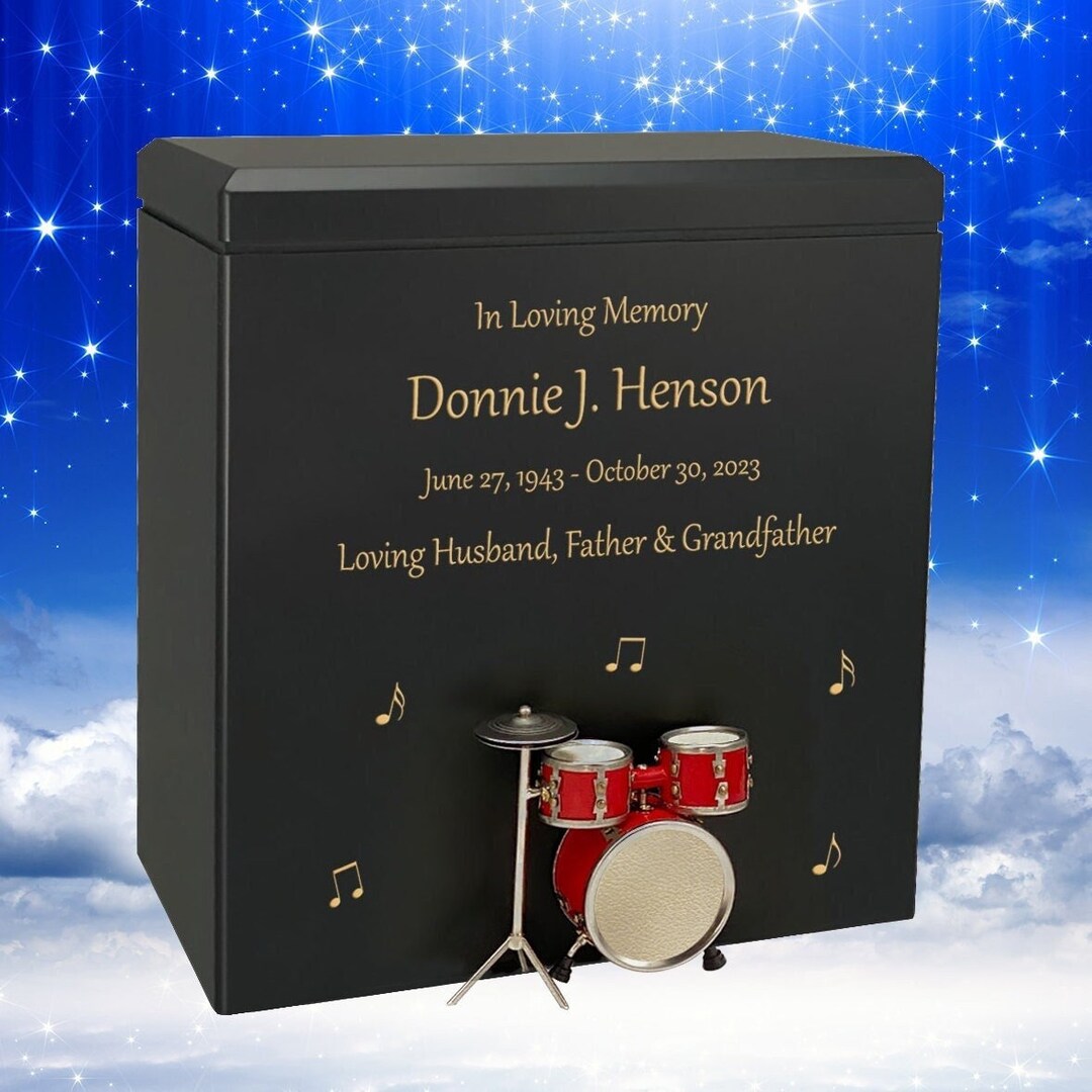 Red Drum Set Wood Cremation Urn - Miniature Drum Set Adult Cremation ...