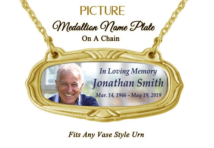 Photo Gold Medallion Urn Name Plate Birth & Passing Stone - Etsy