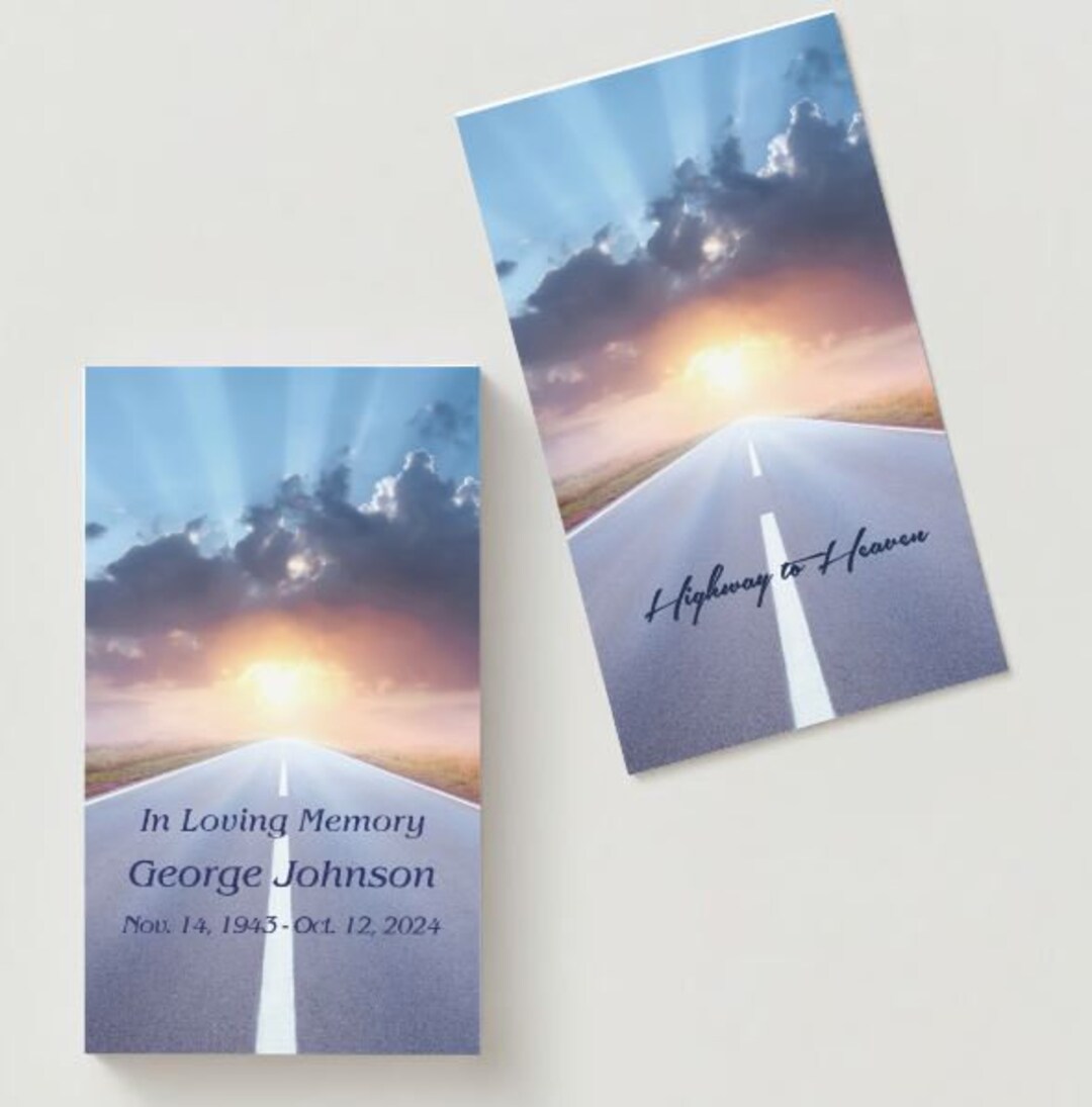 Highway to Heaven Memorial Cards - Funeral Cards - Celebration of Life ...