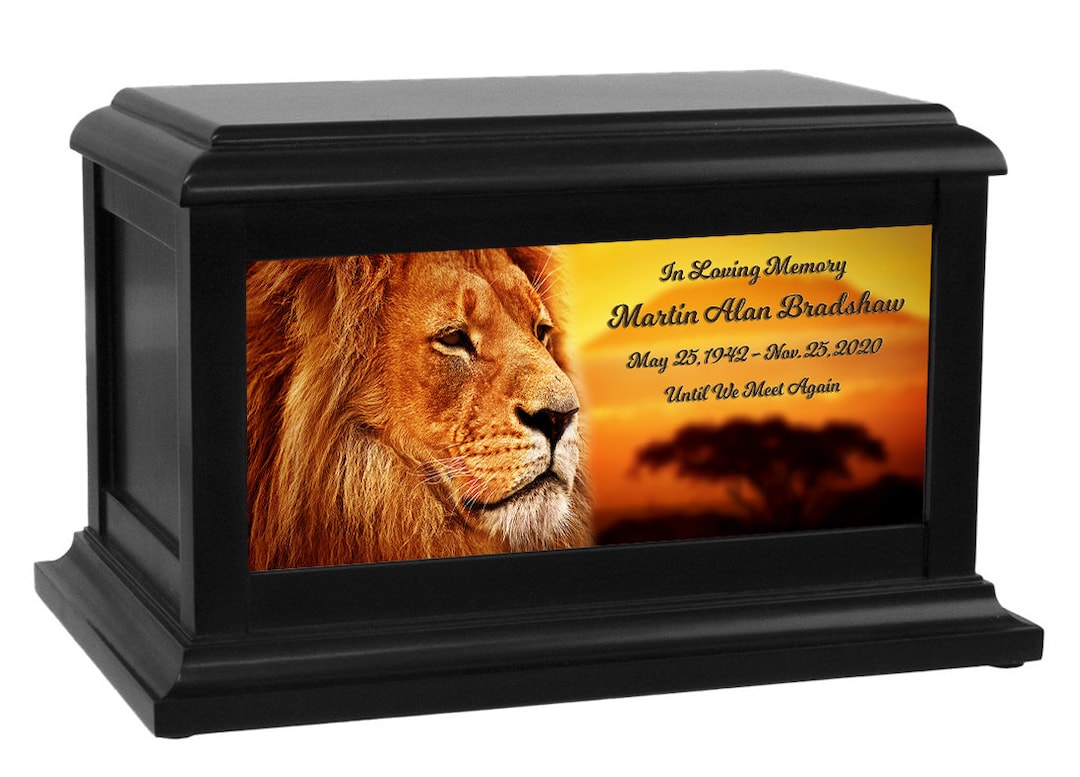 African Lion Cremation Urn - Handcrafted Memorial - Personalized ...