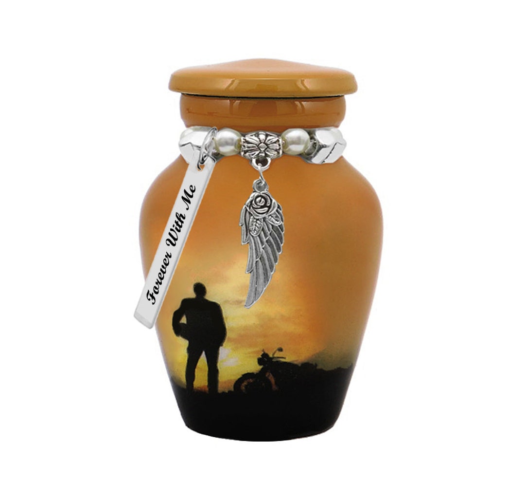 Motorcycle Rider Sunset Mini Urn - Love Charms® Option - Small ...