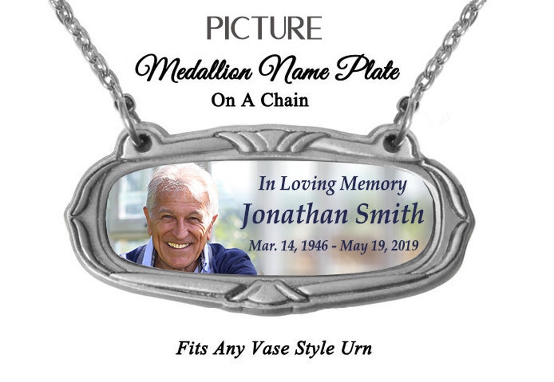 Photo Medallion Urn Hanging Name Plate - Engraved Photo Name Plate for ...