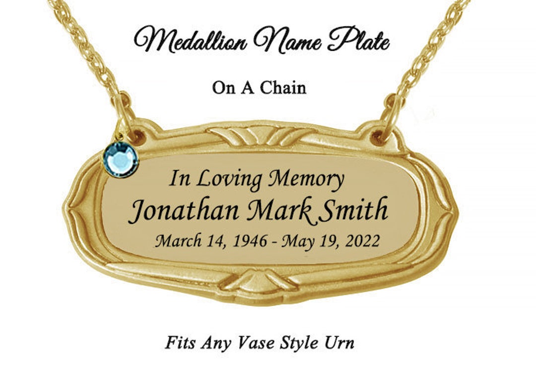 Gold Medallion Urn Hanging Name Plate - Engraved Plate for Urns ...