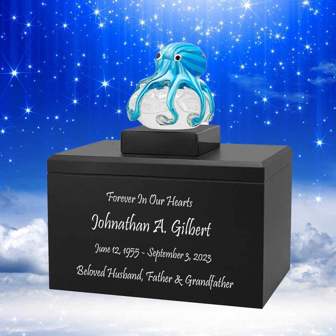 Blue Octopus Crystal Art Cremation Adult Urn - Personalized Engraving ...