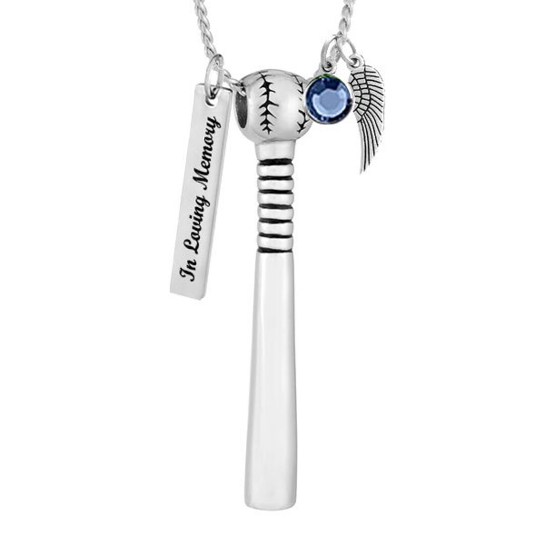 Baseball & Bat Cremation Jewelry Urn - Love Charms™ Option - Stainless ...