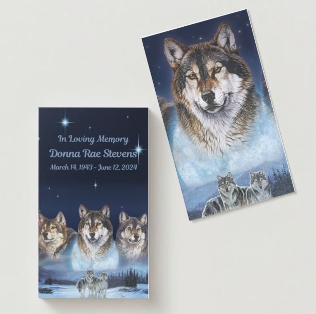 Five Wolves Moon Memorial Cards - Funeral Cards - Celebration of Life ...