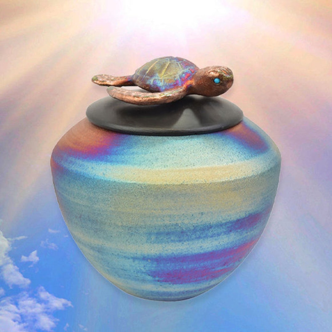 Raku Sea Turtle Keepsake Urn - Personalized Mini Urn - Etsy