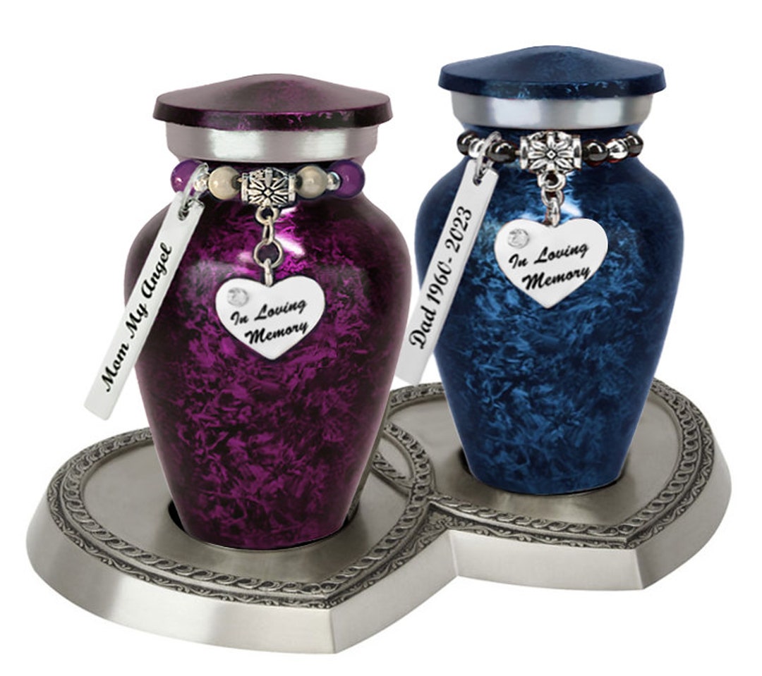 Double Heart Pewter Memorial Stand - for 2 Mini Urns Small Urn ...