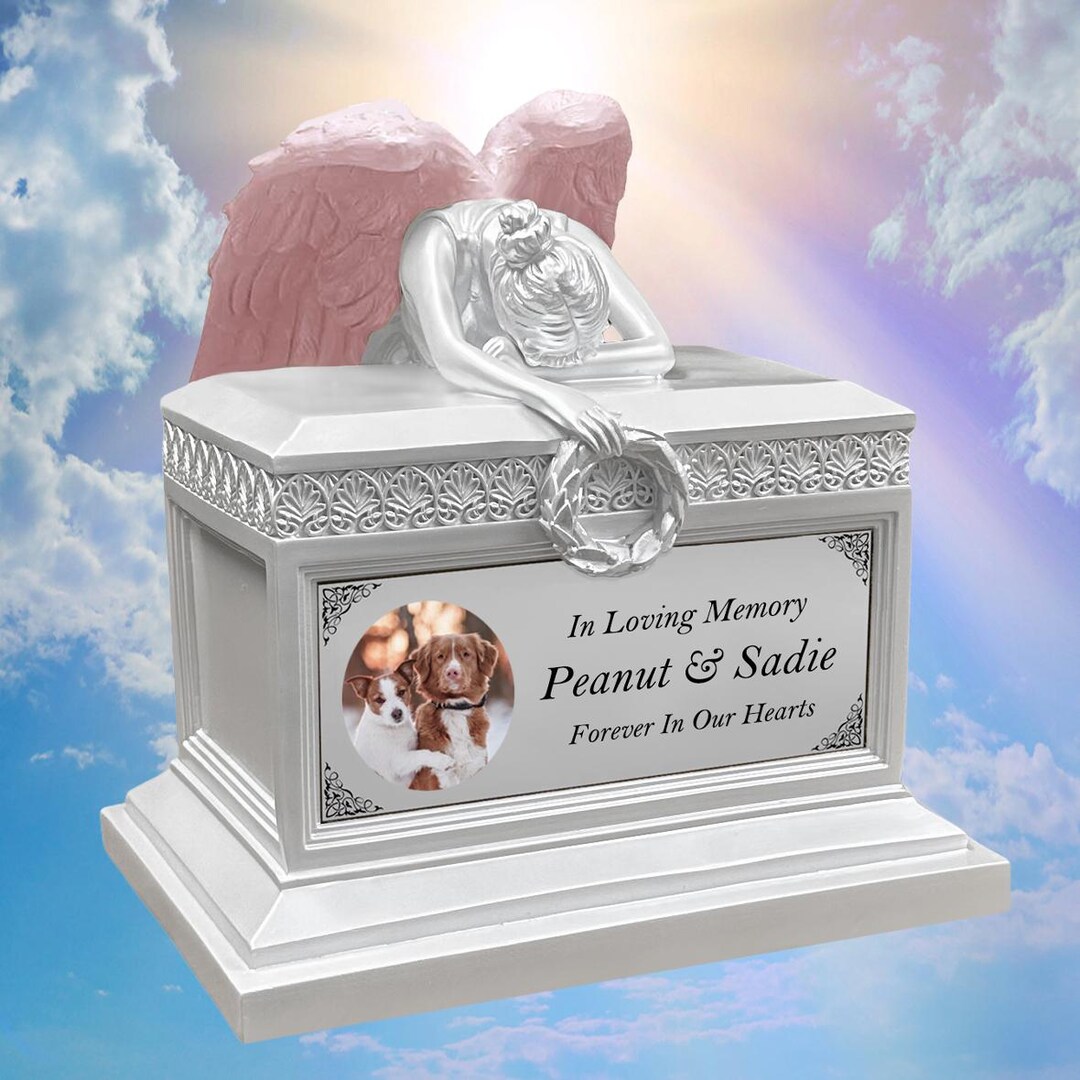 Weeping Angel Pet Cremation Urn – Pearl White, Custom Photo & Engraving ...