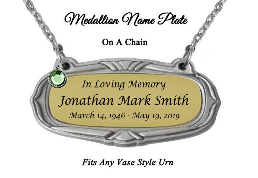 Pewter & Gold Medallion Urn Name Plate - Birth or Passing Stone Option ...