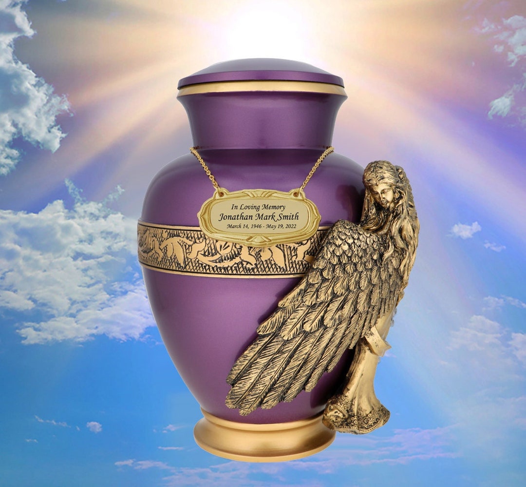 Wings of an Angel Golden Purple Cremation Urn - ENGRAVING Available ...
