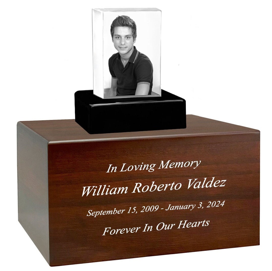 Memorial Rectangle 3D Crystal Infinity Walnut Wood Urn Set - Etsy