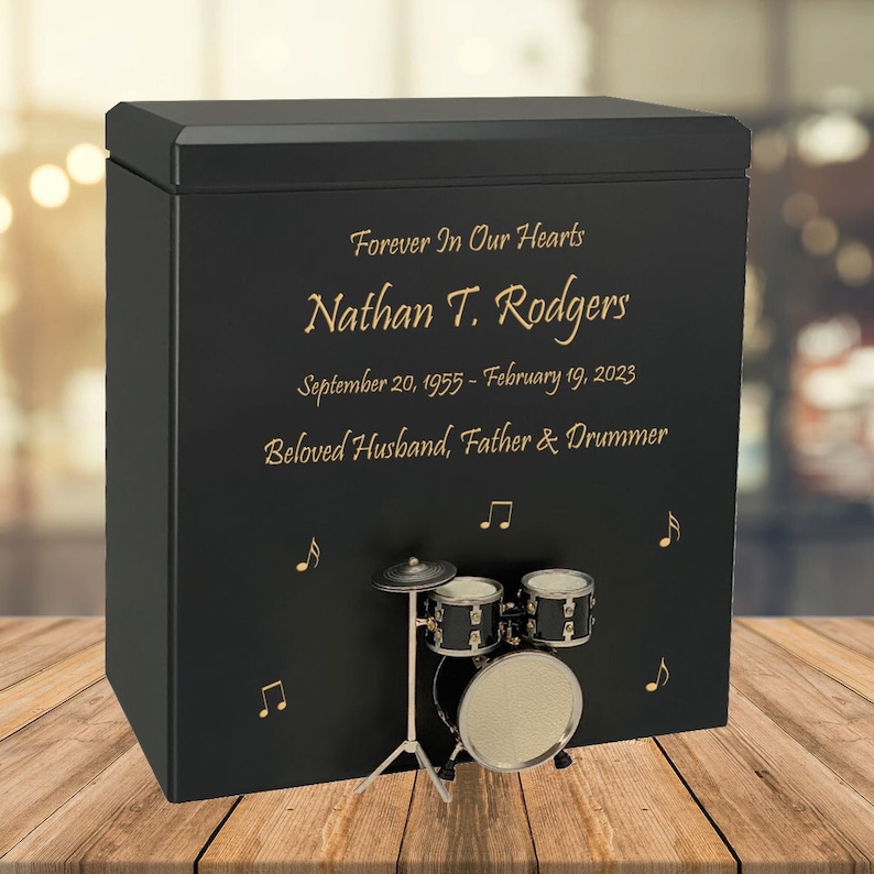 Black Drum Set Wood Cremation Urn - Handcrafted - Large Size - Niche ...