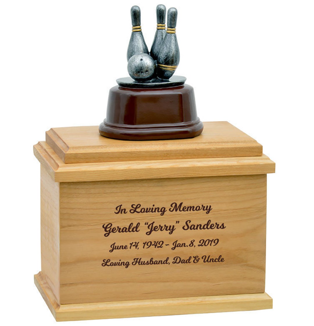 Dedicated Bowler Wood Cremation Urn - Bowl Pin and Bowling Ball Adult ...