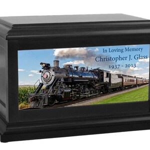 Country Train Cremation Urn - Steam Railroad Wooden Photo Adult Urn ...