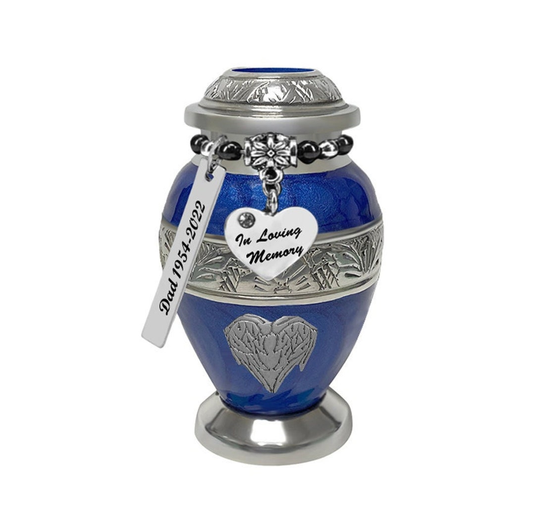 Blue Heart Angel Wings Cashmere Mini Urn Love Charms® Option Handmade ...