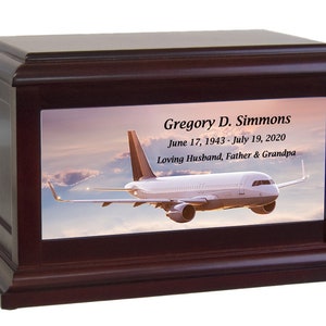 Airplane Cremation Urn – Pilot Memorial, Engraved Wood Urn - Etsy