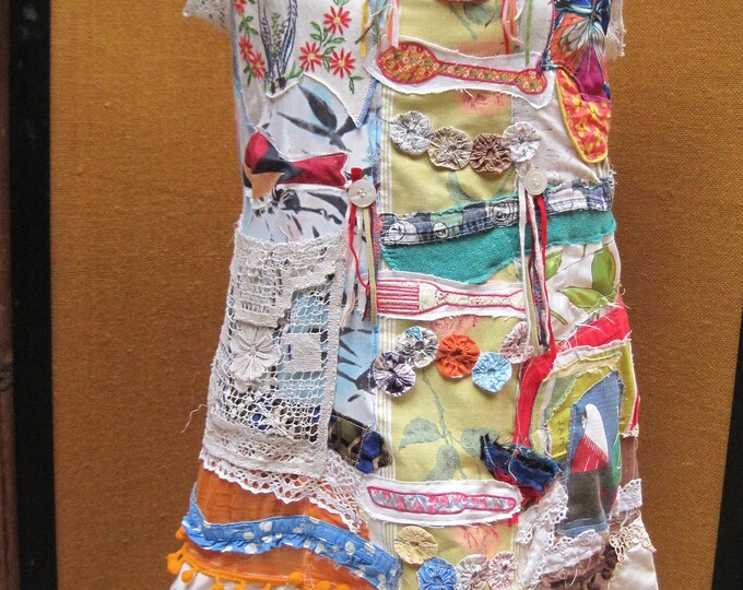 Pompoms Yoyos Fringe Altered Fabric Collage Clothing - Wearable Folk Art -crazy Quilt Patchwork ...