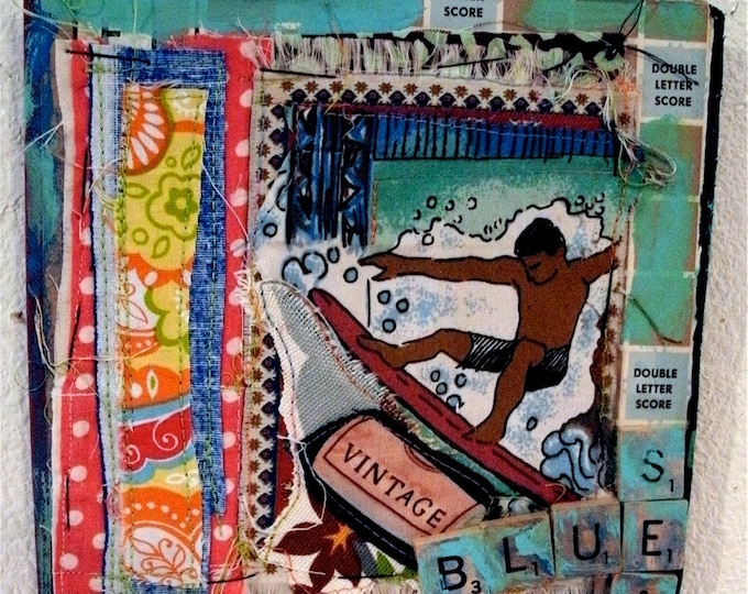 Vintage Blue SEA Surf Folk ART Surfing Hawaii Beach OCEAN Original ...