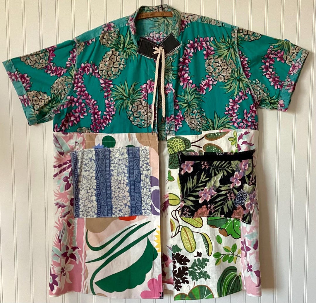 Upcycled Hawaiian Shirt ARTISAN MAXI DUSTER Vest Oversized Smock-like ...