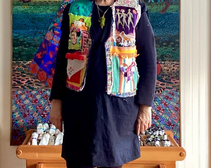MIXED MEDIA ARTIST Patches Vest Altered Patchwork Couture Vintage ...