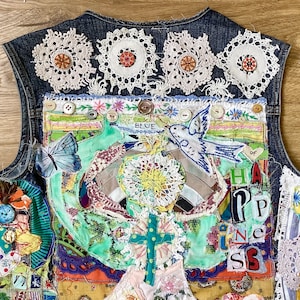 WEARABLE FOLK ART Collage Artist Vest of Many Colours Fiber Cloth ...