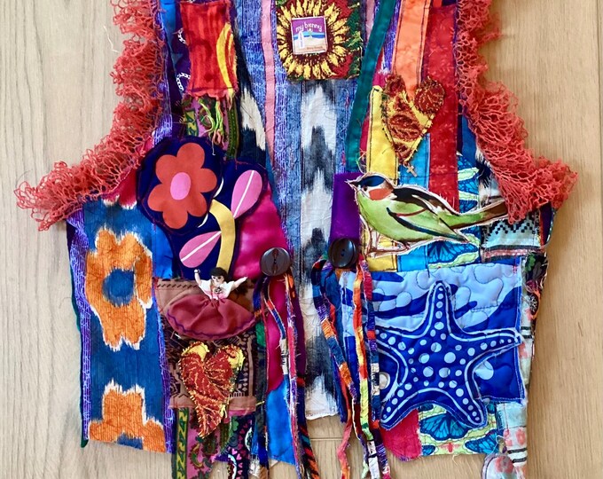 VERY COLOURFUL Couture Collage Top Vest - Altered Upcycled Recycled ...