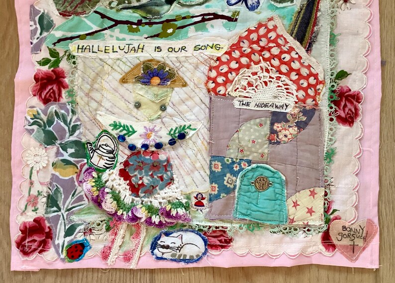 HALLELUJAH SONG Hanky Folk Art: Fabric Collage of Vintage Materials ...