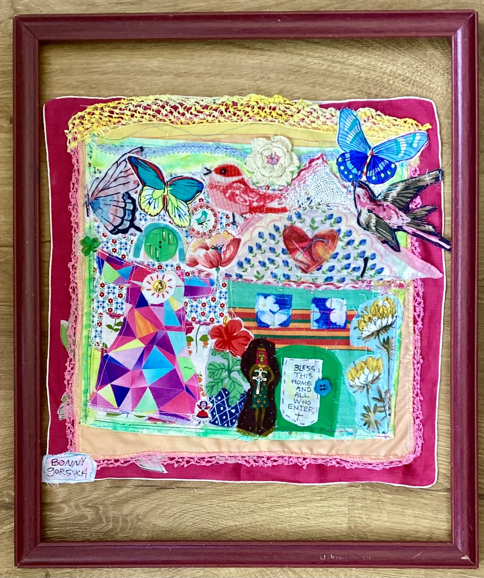 BLESS THIS HOME Hanky & Lot Vintage Linens Christian Fabric Collage ...