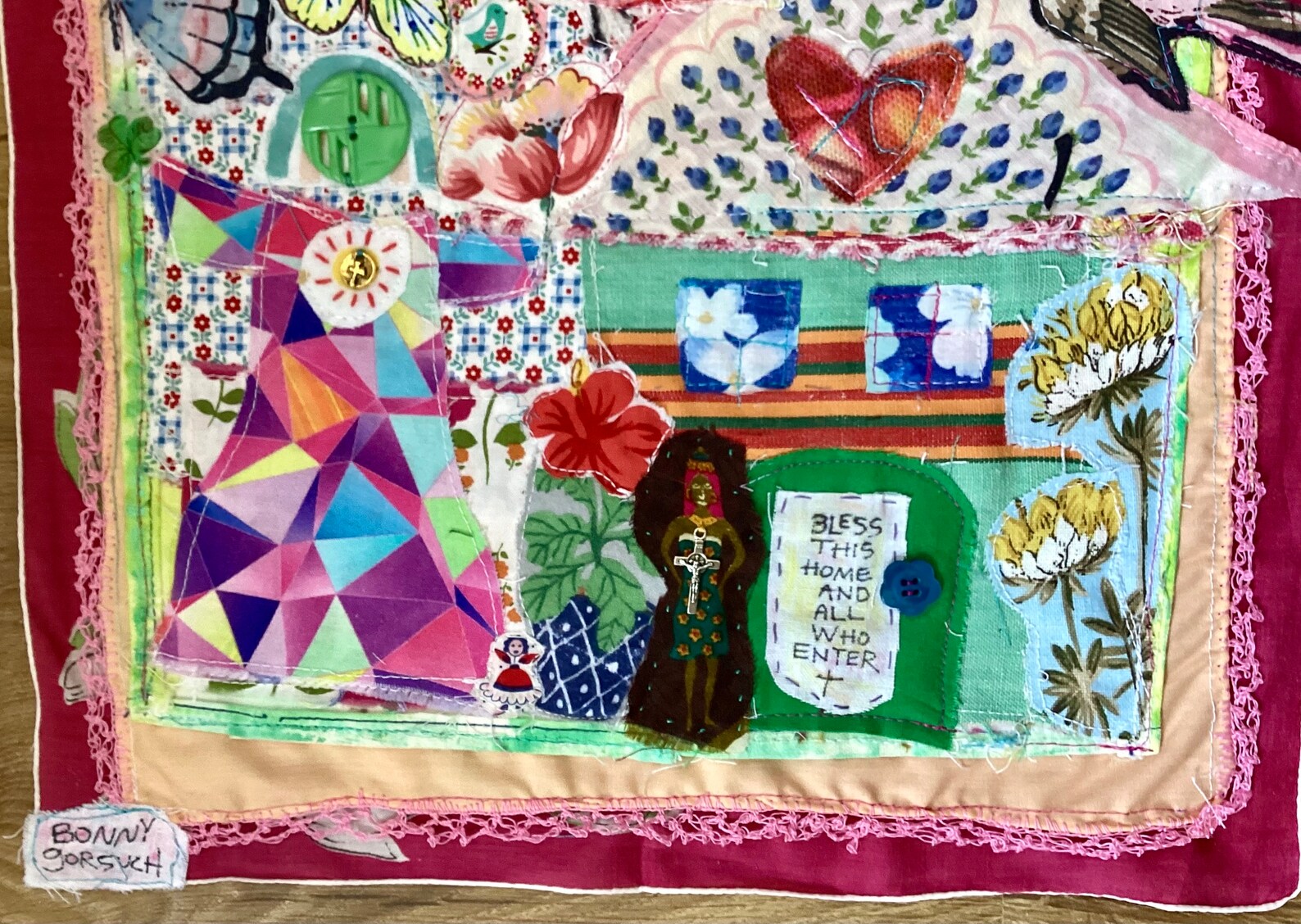 BLESS THIS HOME Hanky & Lot Vintage Linens Christian Fabric Collage ...