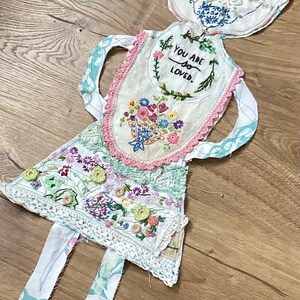 You Are SO LOVED My Bonny All Vintage Linens Whimsy Fabric Collage Folk Art Person Antique ...