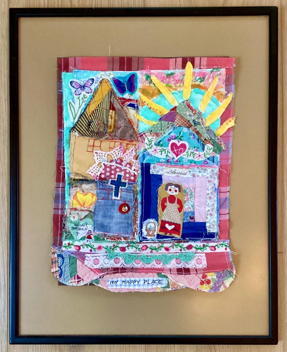 Fabric Collage Folk Art: Vintage Patchwork Assemblage - "blessed" - Etsy