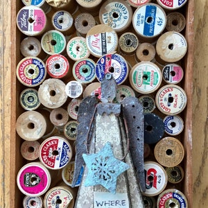 WHERE I SEW Seamstress Lot of SPOOLS Assemblage Folk Art Altered Found ...