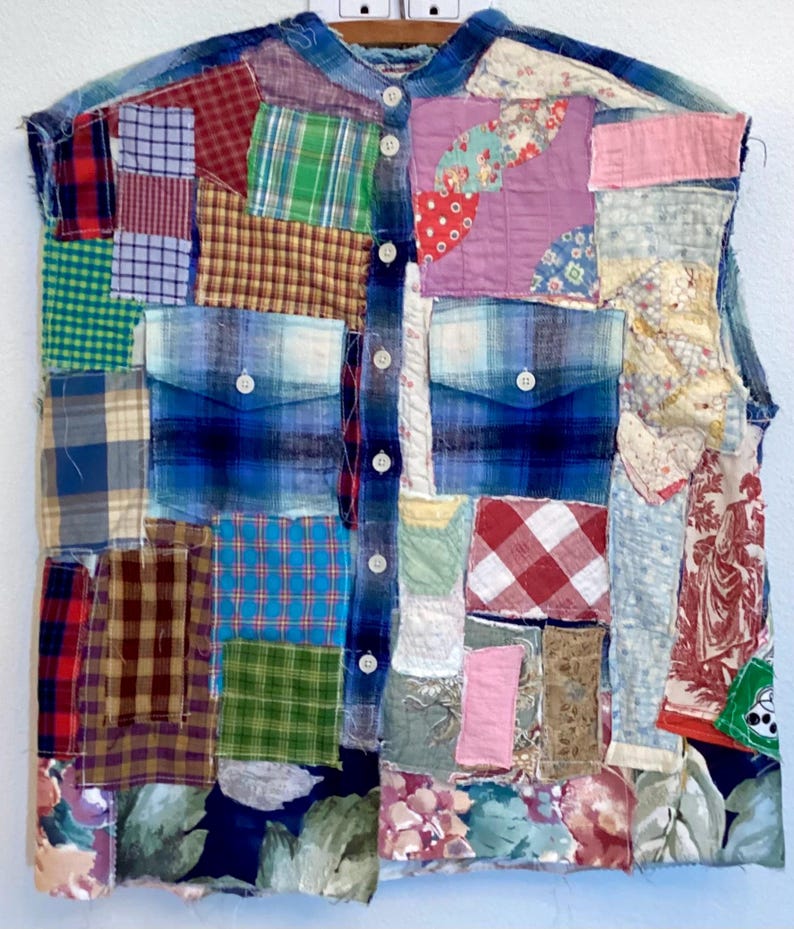 COLOURFUL PLAID PATCHWORK Couture Collage Top Vest - Altered Upcycled ...