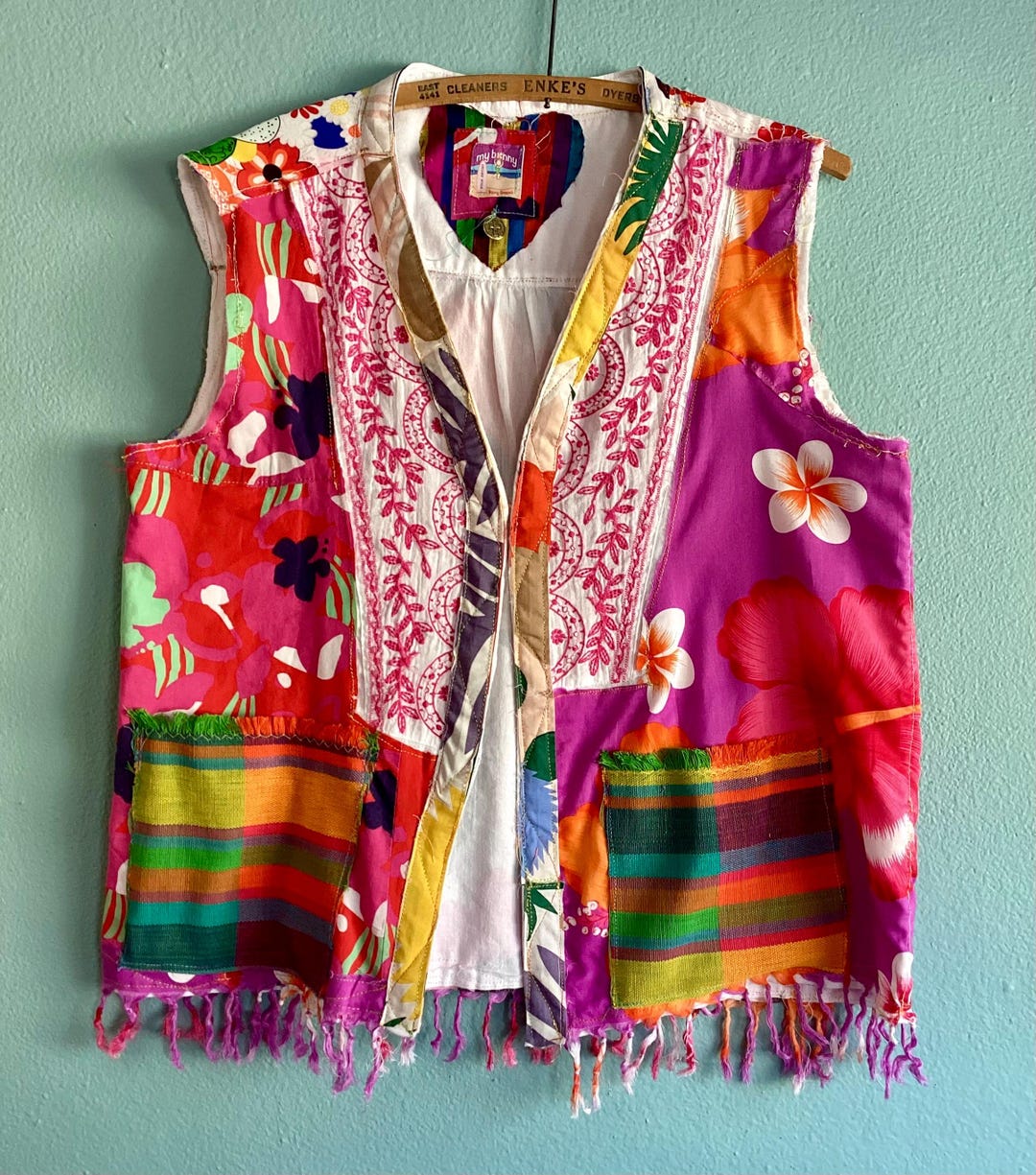 VIVID BRIGHT WEARABLE Art Collage Artist Vest of Many Colours Fiber ...