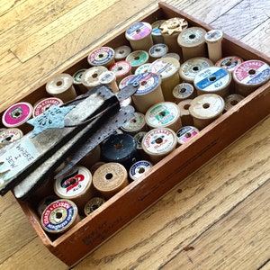 WHERE I SEW Seamstress Lot of SPOOLS Assemblage Folk Art Altered Found ...