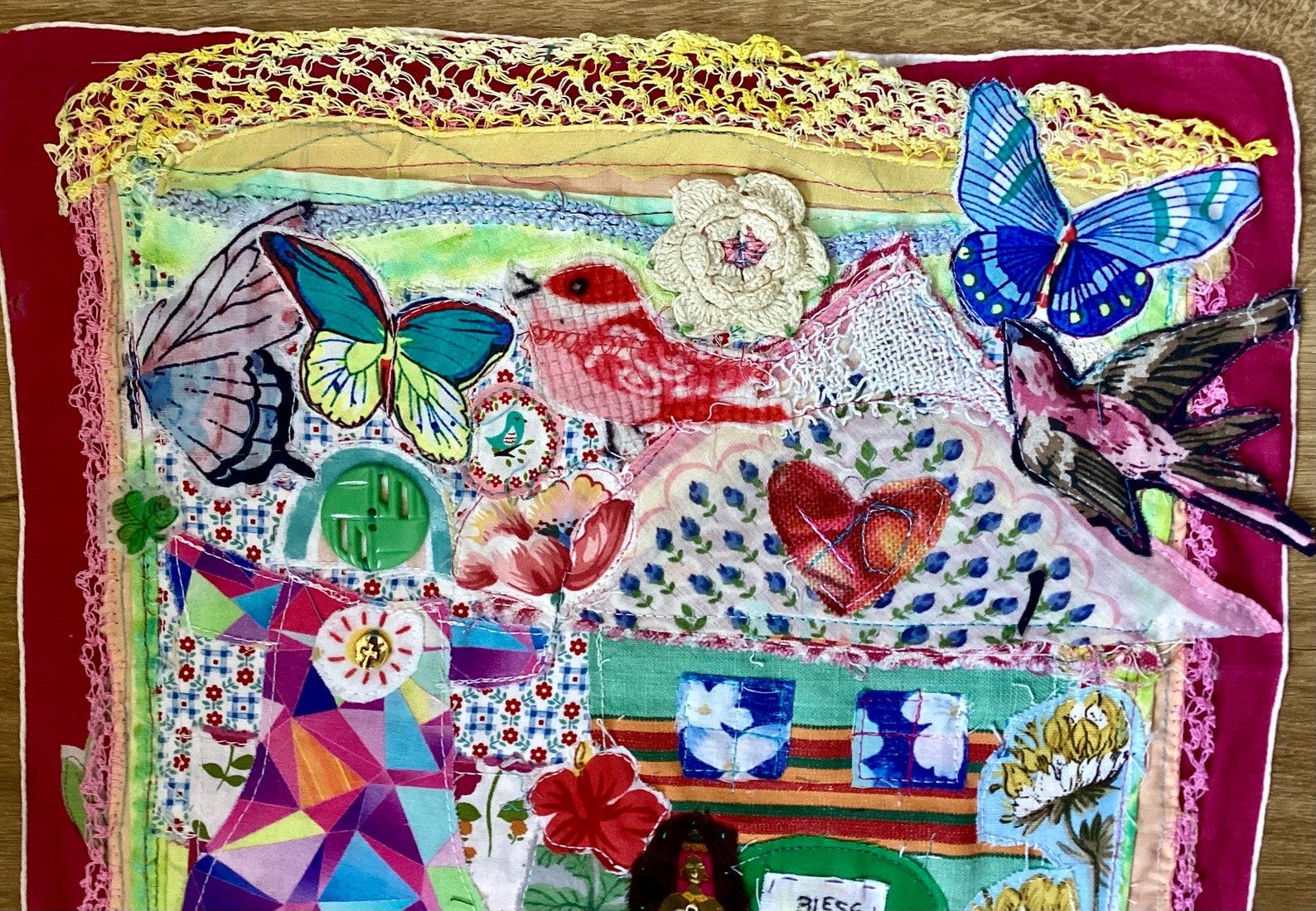 BLESS THIS HOME Hanky & Lot Vintage Linens Christian Fabric Collage ...