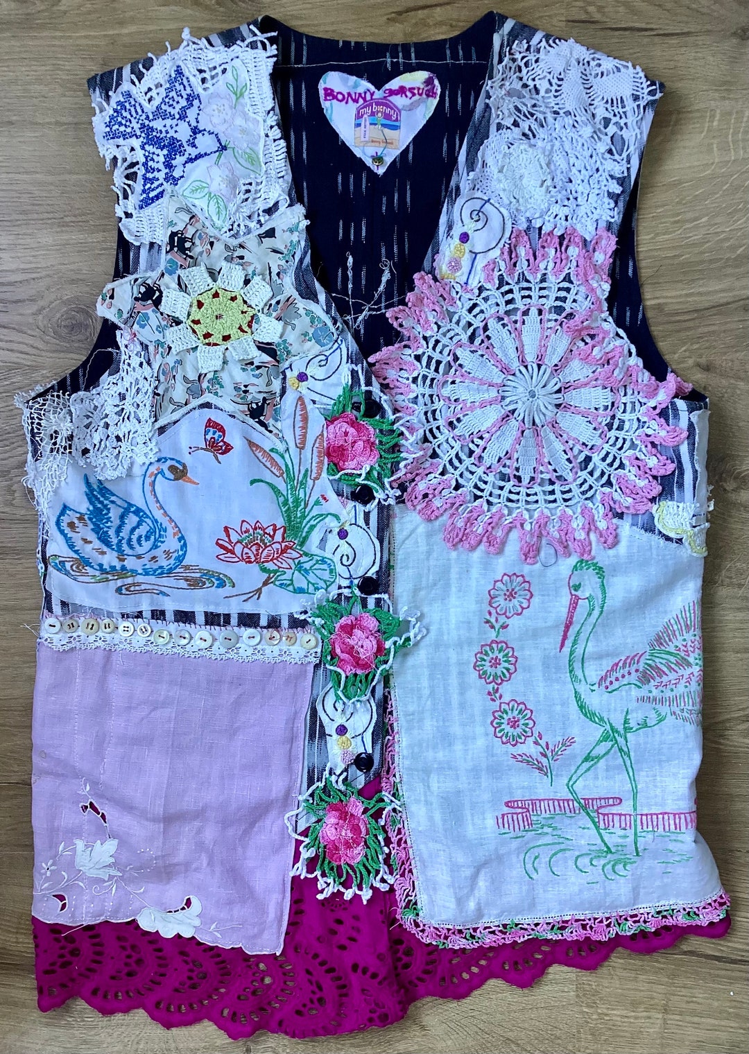 Lot VINTAGE LINENS PATCHWORK Vest Embroidery Crochet Doilies Random ...