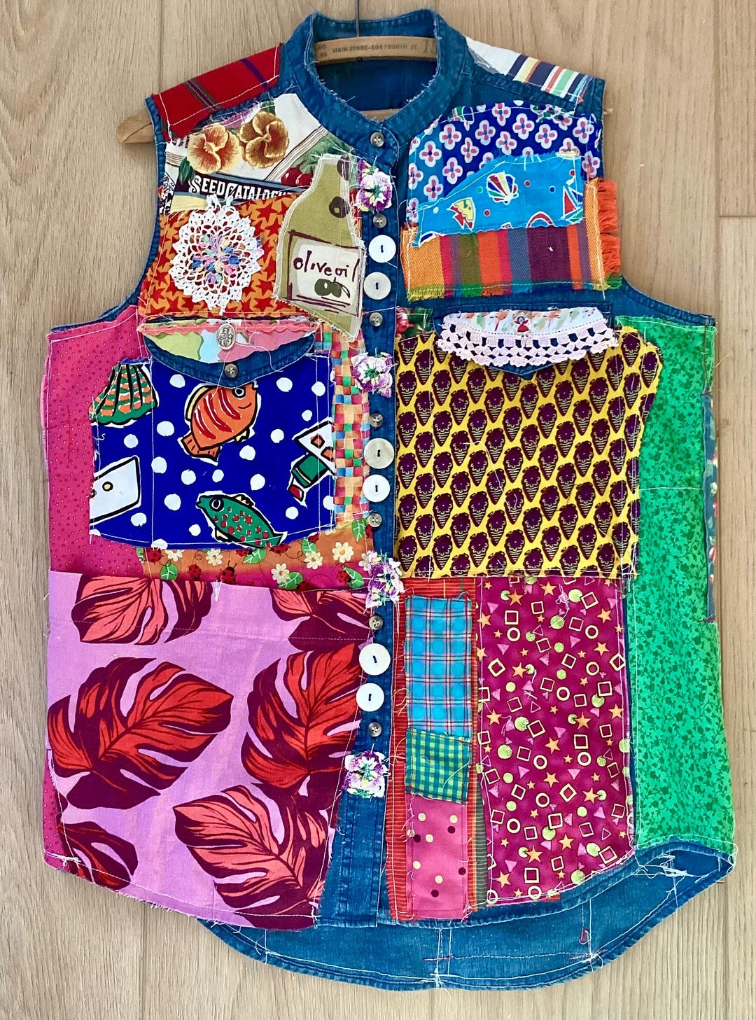 Wearable Art Denim PATCHWORK Maxi Shirt: Folk Collage, Altered Artisan ...