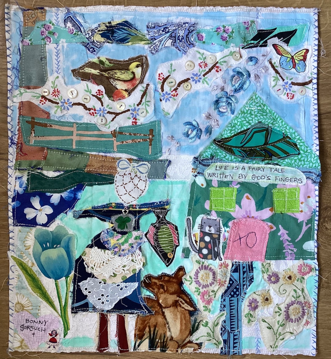 FAIRY TALE LIFE * My Bonny * Hanky Folk Art Fabric Collage Vintage ...