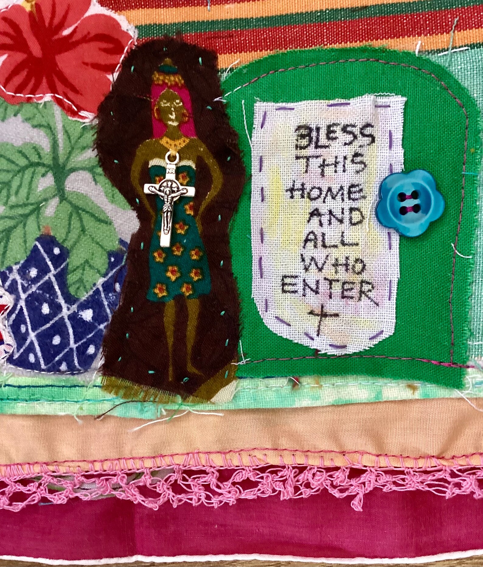 BLESS THIS HOME Hanky & Lot Vintage Linens Christian Fabric Collage ...