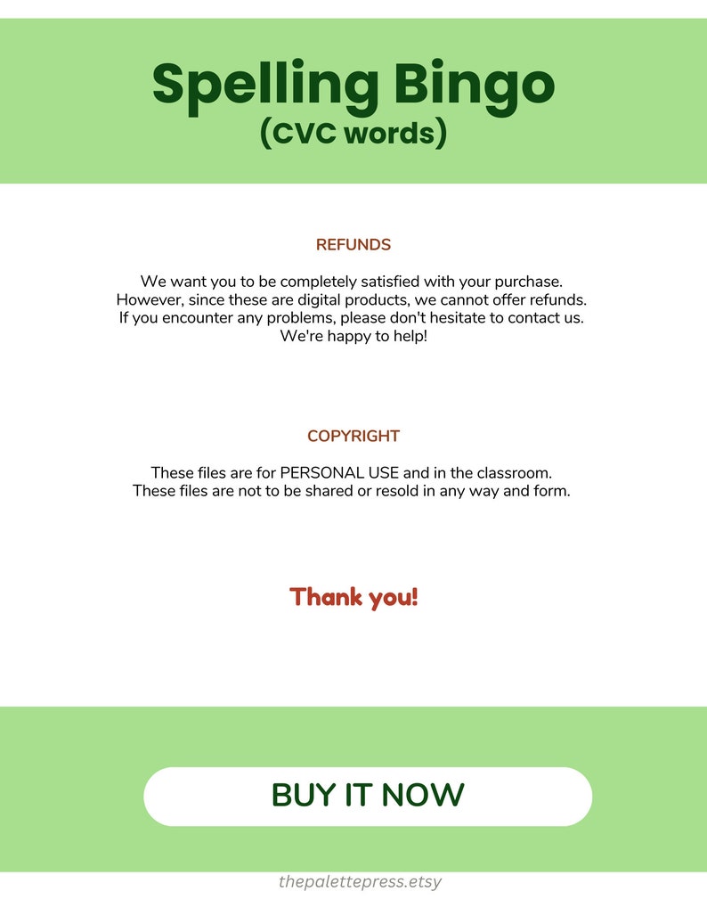 Spelling Bingo CVC Words for Preschool, Kinder, and 1st Grade Students ...